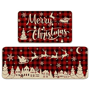 pinata Christmas Kitchen Mat 2 Piece-17x29 Inch&17x47 Inch Inch-Christmas Kitchen Rugs and Mats, Farmhouse Christmas Kitchen Decor, Red Welcome Mats for Floor, Non Skid Washable Christmas Decorations