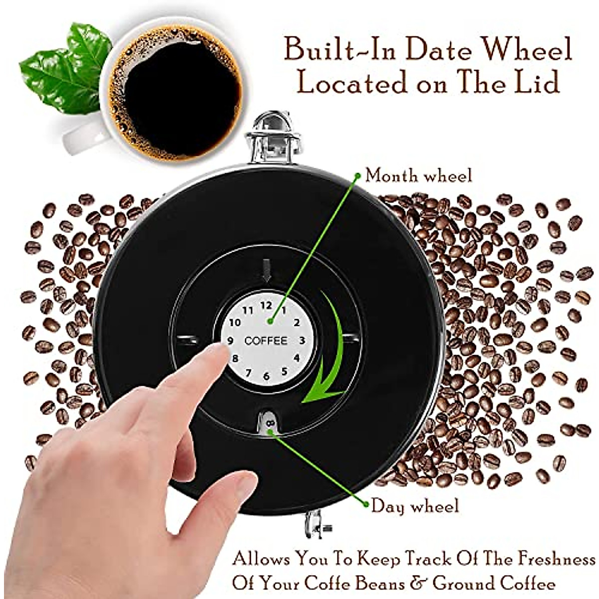 Mixpresso Bronze Stainless Steel Airtight Coffee Container with Date Tracking For All Types Of Coffee, Vacuum Sealed Airtight Container, Coffee Jar 16 Ounces, Coffee Grounds Container, Coffee Tin