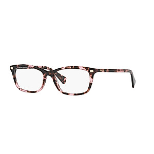 Ralph by Ralph Lauren Women's RA7089 Rectangular Prescription Eyewear Frames, Shiny Pink Tortoise/Demo Lens, 51 mm