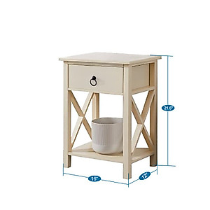 Alisa 1.8 feet Small Profile Night Stand, Bedside Table, Side Tables Bedroom, Wooden Night Stands for Bedroom, Bed Side Table/Night Stand, Nightstand with Drawer, Bed Stand End Table w/ Drawer - Cream