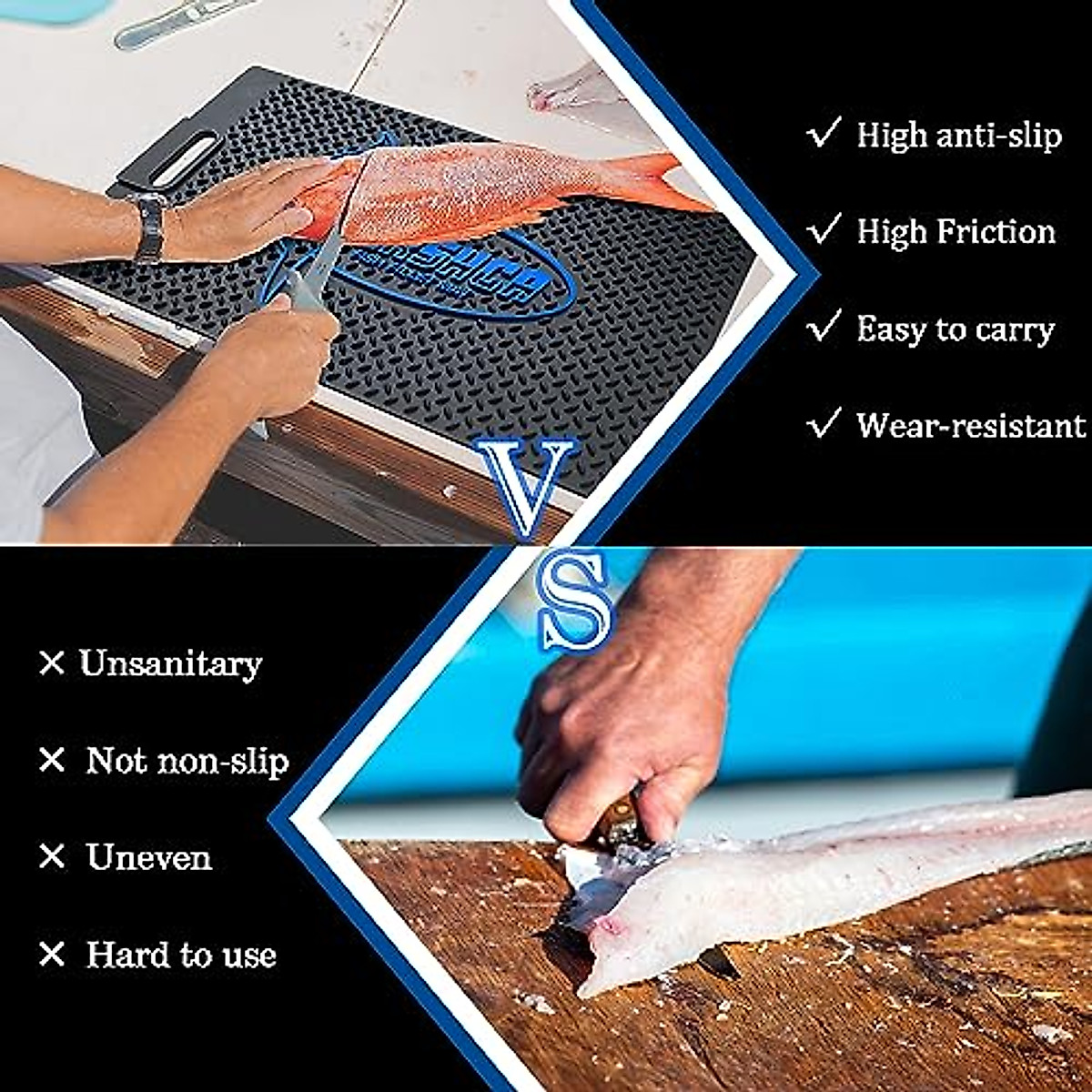 Mershca Fish Fillet Mat with Storage Bag, Portable Fish Cleaning & Cutting Board Grips Fish for Easy Filleting, Fish Mat for Scaling Fish, 14"x24"