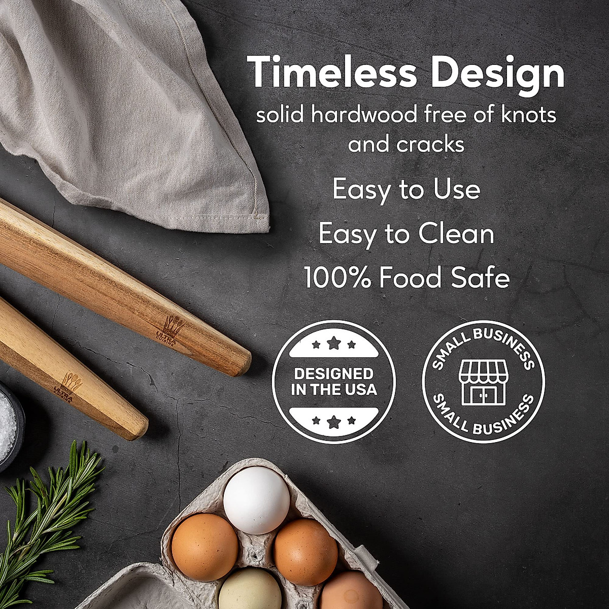 Ultra Cuisine French Rolling Pin for Baking - Dough Roller and Fondant Roller - Wood Rolling Pin for Ravioli, Pastry, Dough, Dumpling, Tortilla, Bread, & Pasta - Tapered Wooden Rolling Pin (17.75")