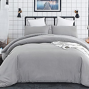 Luxlovery Silver Grey Comforter Set Queen Light Grey Bedding Comforter Set Full Women Men Light Grey Cotton Soft Breathable Cozy Blanket Quilts 3 Piece Comforter with 2 Pillowcases