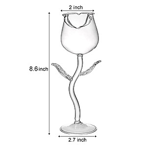 Mezchi Set of 4 Rose Cocktail Glass, Flower Red Wine Glass, Crystal Clear Rose Goblet Glasses, Stem Champagne Flutes Drinkware for Mother's Day Gift, Wedding, Party, Dinner, Birthday