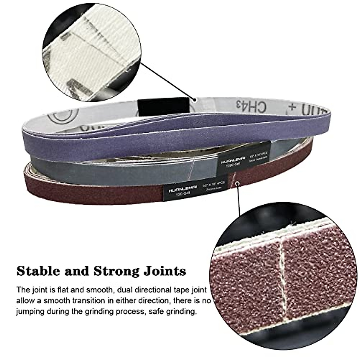 24 Pcs 1/2 Inch x 18 Inch Sanding Belts Set, 4 Each of 80 120 240 400 800 1000 Grits, Replacement Belts for Air/Electirc Belt Sander, Best for Woodworking, Plastics, Fiberglass and Metal Polishing