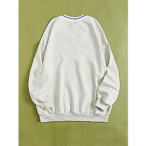 SOLY HUX Women's New York Letter Graphic Sweatshirt V Neck Long Sleeve Casual Pullover Tops Light Grey Letter L