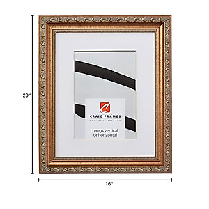 Craig Frames Ancien Ornate, 16 x 20 Inch Antique Gold Picture Frame Matted to Display a 11 x 14 Inch Photo