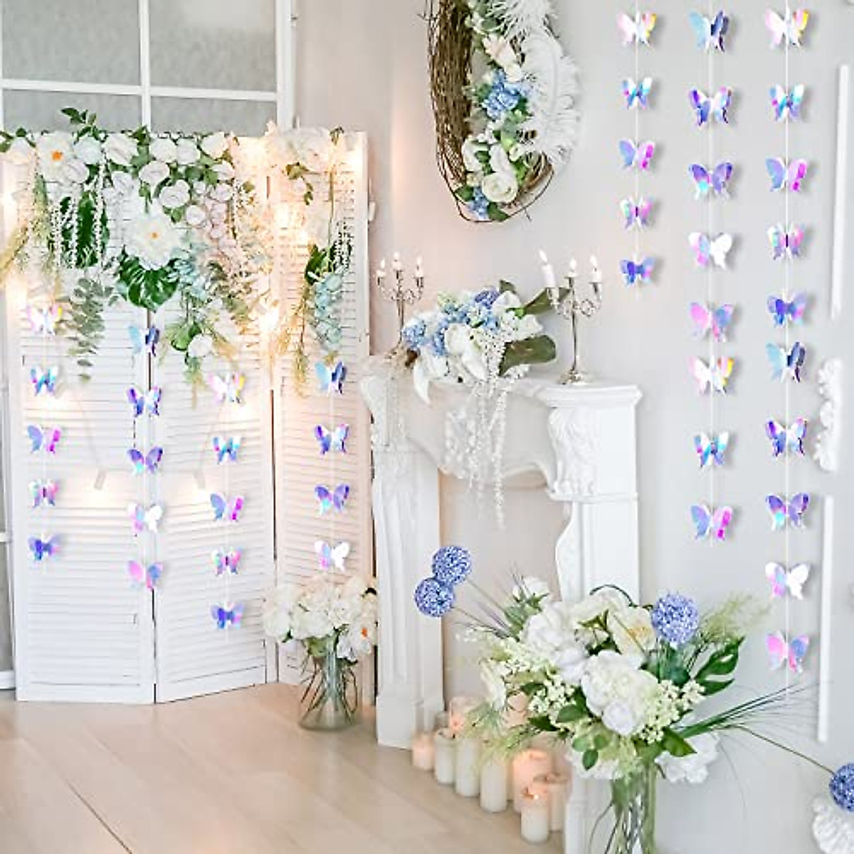 3D Butterfly Hanging Garlands Butterfly Laser Paper Party Streamers Decoration for Wedding Home Party Birthday Decorations Butterfly Baby Shower Decorations (4 Pieces)