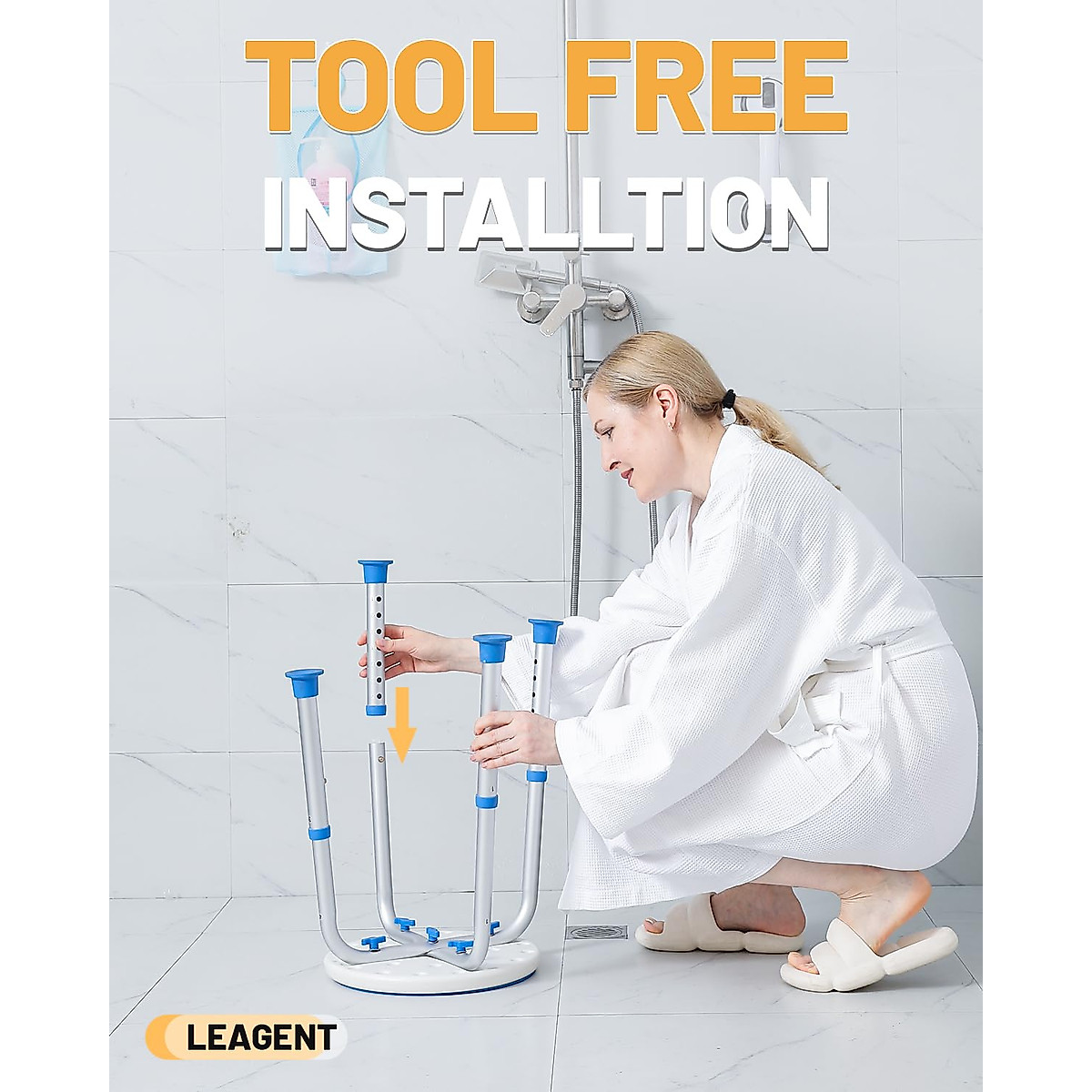 Leagent FSA HSA Round Shower Stool for Inside Shower, Adjustable Shower Chair, Tool-Free Shower Seat for Inside Tub, Bath Chair for Elderly/Pregnant