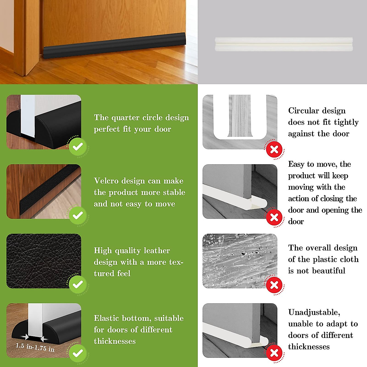 Door Draft Stopper 36inch-Adjustable Under Door Draft Blocker, Double Side Draft Stopper for Bottom of Door Insulator Door Sweep Weather Stripping Soundproof