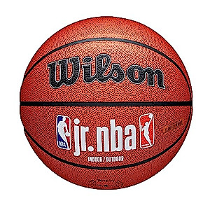 Wilson Basketball, Jr. NBA Family, Outdoor and Indoor, PureFeel Cover, Size: 6, White/Brown