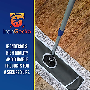 IRONGECKO Premium 24-inch Industrial Class Cotton Wide Dust Mop Head Telescopic Pole Height Max 61" | for Home, Office, Garage | Attracts Dirt, Dust, Water (24 Inch Mop)