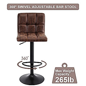 SUPERJARE Bar Stools Set of 2-360° Swivel Barstools with Back, Adjustable Height Bar Chairs, Modern Counter Height Chairs for Pub Kitchen, Vintage Brown, Fabric