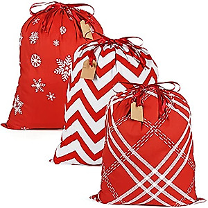 HRX Package Big Cotton Gift Bags With Drawstrings 20x16 inch, 3pcs Reusable Christmas Wrapping Sacks Cloth Pouches for Xmas Presents Party Favor