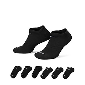 Nike Everyday Plus Cushion No Show Socks 6-Pair Pack Black/White LG (US Men's Shoe 8-12, Women's Shoe 10-13)