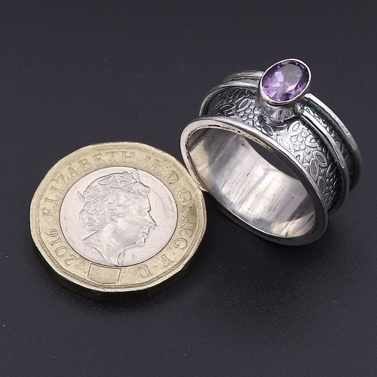 Amethyst Silver Spinner Ring 925 Solid Sterling Silver Band Meditation Ring By Goyal Exports SRG328D (US-5)