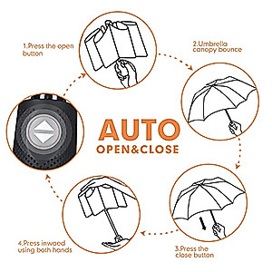 ZOMAKE Travel Umbrella Compact - 10 Ribs Portable Collapsible Umbrellas for Rain Windproof - Paraguas Automatic Small Folding Umbrella Lightweight Packable Umbrella for Women Men(Orange)