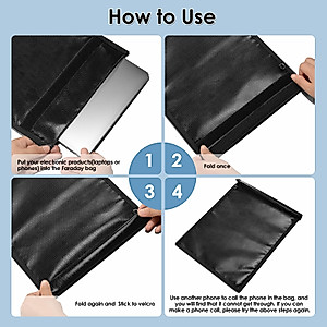 OFASIZEN Faraday Bags, Anti-Tracking Faraday Cage, Set of 4 Sizes for Laptops, Tablets, Phones and Car Keys, RFID Signal Blocker Pouch, Fireproof & Waterproof (Black)