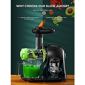 Juicer Machines, Aiheal New Generation Celery Slow Masticating Juicer Extractor Easy to Clean with Brush, Cold Press Juicer with Quiet Motor & Reverse Function for Fruits & Vegetables, Recipes (Elegant Black)