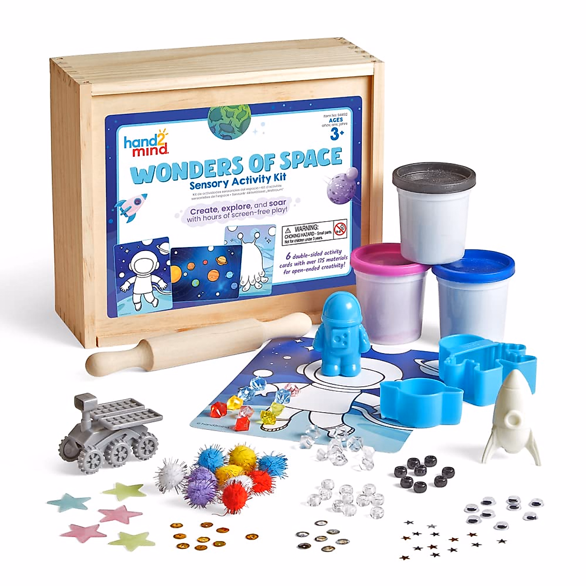 hand2mind Wonders of Space Sensory Activity Kit, Loose Parts Play Materials for Kids, Sensory Box, Montessori Sensory Bin with Lid, Space Toys, Fine Motor Toys, Play Therapy Toys, Arts and Crafts Kits
