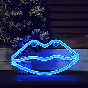 Lip Shaped Neon Signs by woohaha Led Neon Light Art Decorative Lights Wall Decor for Christmas Children Baby Room Wedding Party Decoration (Blue)