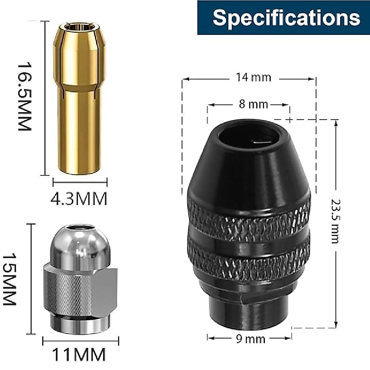 Drill Chuck Collet Set for Dremel Accessories for Dremel Drill Bits, with Quick Change Adapter and Rotary Drill Nut Tool – 1/32" to 1/8" Shank Size Replacement Kit (Set 1)