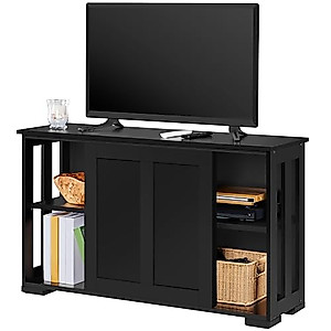 Yaheetech TV Stand, Wooden Storage Console Table with Sliding Door and Adjustable Shelf, Free Standing Cabinet for TV up to 45 Inch, Media Entertainment Center Home Living Room Furniture, Black