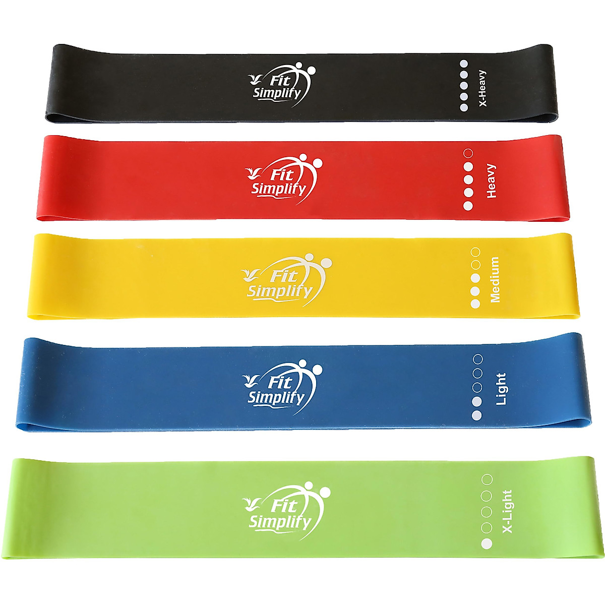 Fit Simplify Resistance Loop Exercise Bands with Instruction Guide and Carry Bag, Set of 5