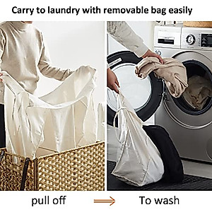 Fiona's magic 140L Large Laundry Basket with Wheels, Laundry Hamper with Lid and Removable Bags, Dirty Clothes Hamper 3 Section for Bedroom, Handwoven Rattan Wicker, Brown