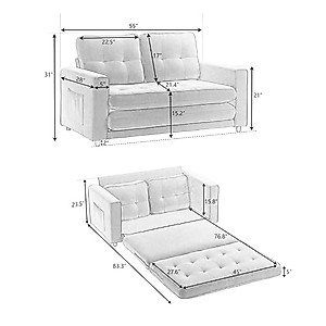 Eafurn Upgraded Convertible Sofa Bed Futon Couches, Button Tufted Velvet Folding Sleeper Loveseat Lounge Chaise, Foldable Floor Gaming Sofa&Couches for Living Room Office Small Places