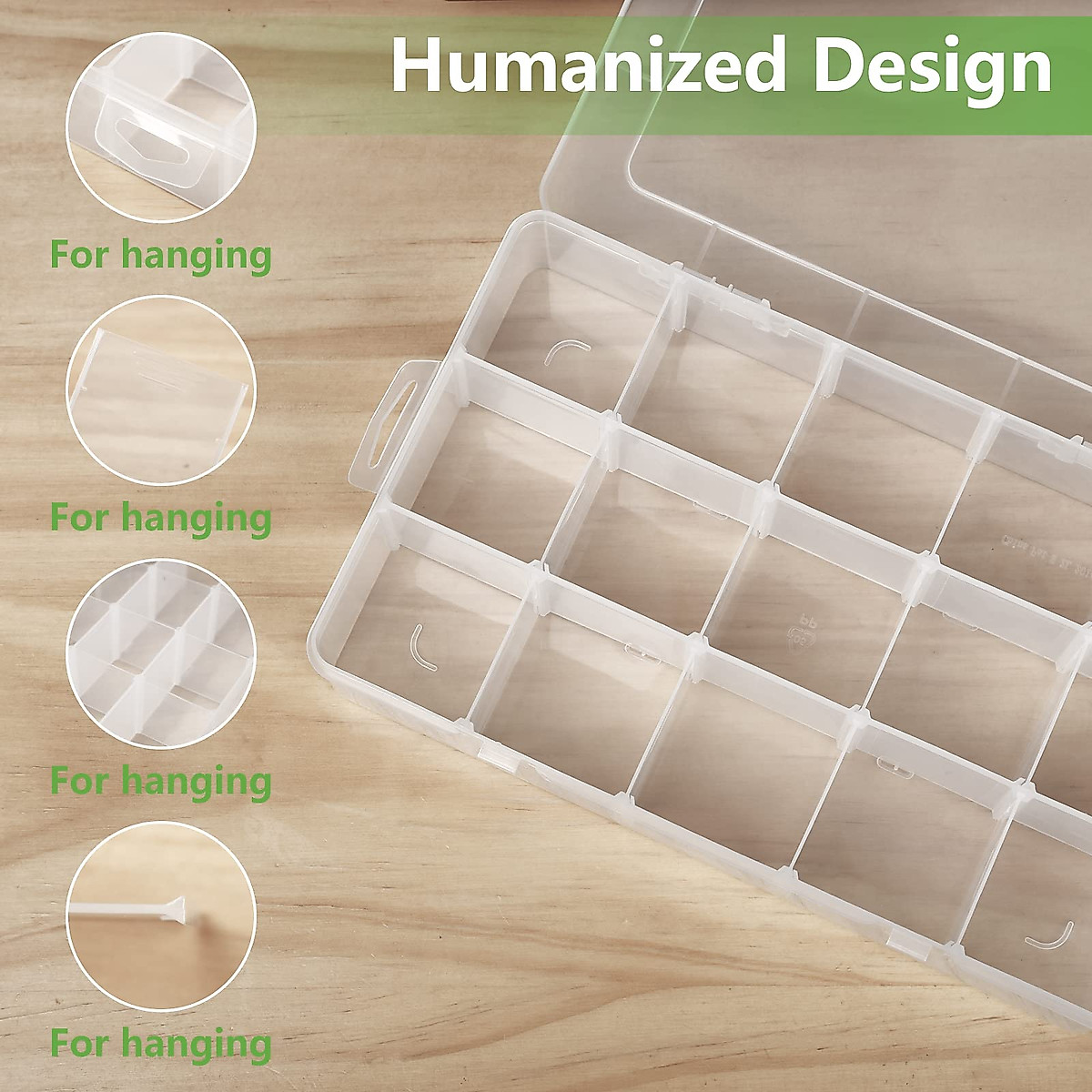 Bluedale 15 Grids Clear Craft Organizer Storage Box, Plastic Bead Container Organizers with Adjustable Dividers, Compartment Organizer Box for Art DIY, Jewelry, Earring, Screw, Small Parts