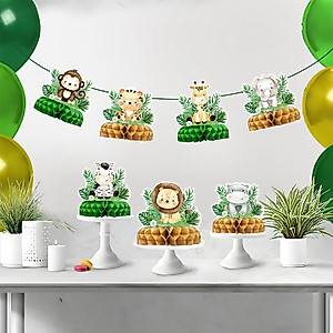 Safari Baby Shower Honeycomb Centerpiece Table Decorations 7pcs Jungle Animals Party Supplies for Baby Shower Boy Decoration Wild One Birthday Outfit Boy Girl Gender Reveal Safari Party Decor Supplies