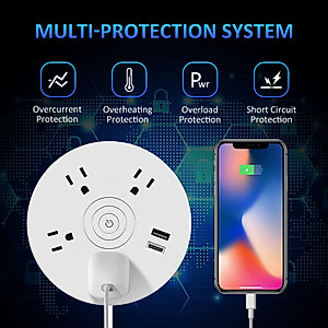 Happlee Retractable Surge Protector Power Strip 4 Widely Outlets 2 Fast Charging USB Ports (USB C USB A) PD 20W with Retractable Extension Cord, Wall Mount Travel Power Strip for Home Office Travel
