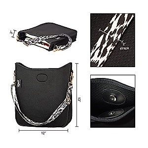 Pinafore Black Crossbody Neoprene Messenger Bag for Women - Multipurpose Fashion Handbag with Adjustable Shoulder Guitar Strap - Perfect Travel Purse for Women - Durable and Machine Washable