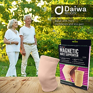 Daiwa Felicity Knee Compression Sleeve for Pain Provides Uniform Support to The Entire Knee – Magnetic Brace for Arthritis, Joint Pain, and Injury Recovery Fits Men and Women, Beige