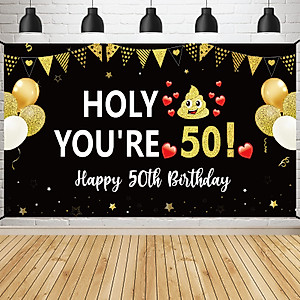 Funny 40th Birthday Banner Backdrop Decorations for Men Women, Black Gold Happy 40 Birthday Banner Sign Party Supplies, Fortieth Birthday Photo Booth Background Decor for Outdoor Indoor