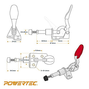POWERTEC 20323 Push/Pull Quick-Release Toggle Clamp 301A - 100 lbs Holding Capacity w Rubber Pressure Tip, 2PK