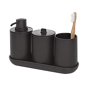 iDesign Cade Canister Bathroom Storage Jar with Lid for Bathroom, Vanity, Desk, Countertop, 3.14" x 3.14" x 5.09", Matte Black