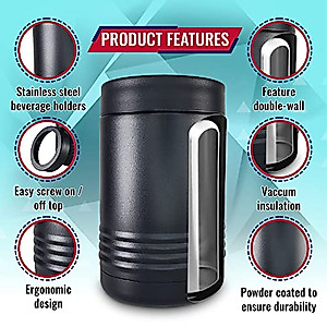 Gadsden Flag Don't Tread On Me - DTOM Double Walled Stainless Steel Insulated Can Cooler – Holds 12 or 16 oz Cans or 12 oz Bottles - Two-Sided Engraving - Includes USA Flag Sticker (Gadsden Flag)