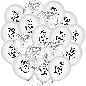 35 Pieces Wedding Balloons Romantic Mr Mrs Balloons Rose Gold Confetti Balloon for Wedding Anniversary Engagement Party (White)