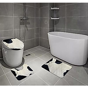 3 Pack Bath Mat Set, Cow Print Pattern Absorbent Memory Foam Soft Shower Bath Rugs Contour Mat and Lid Cover,Non Slip Velvet Bathrug,Shower Toilet Bathmats Carpet