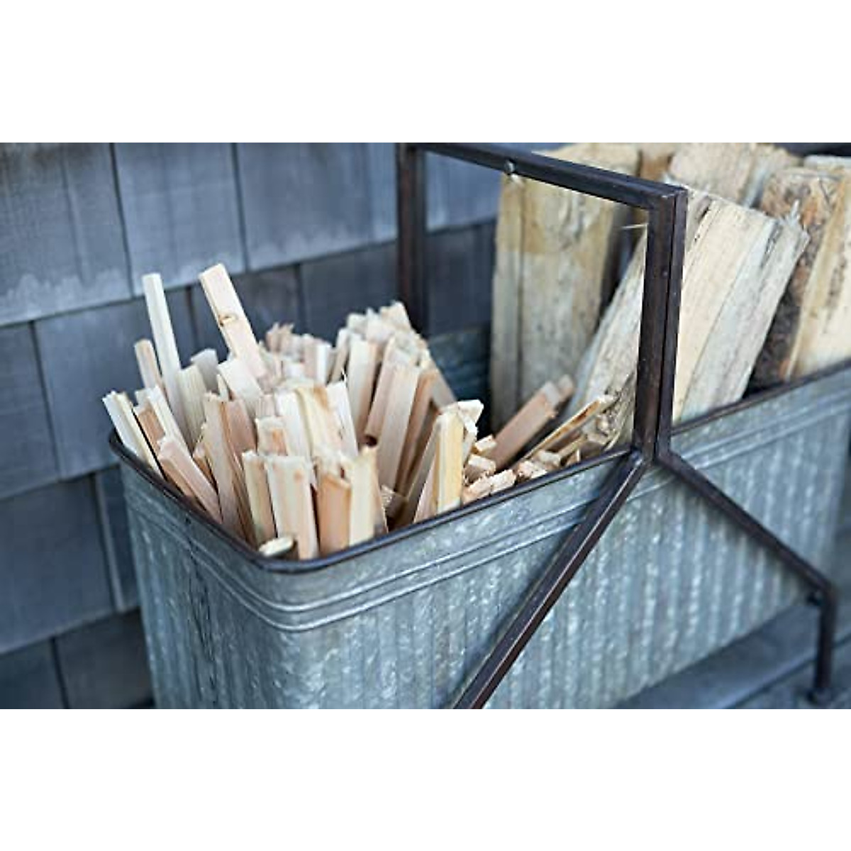 Farmhouse Galvanized Metal Storage Bucket on Stand with Handle, Distressed Silver