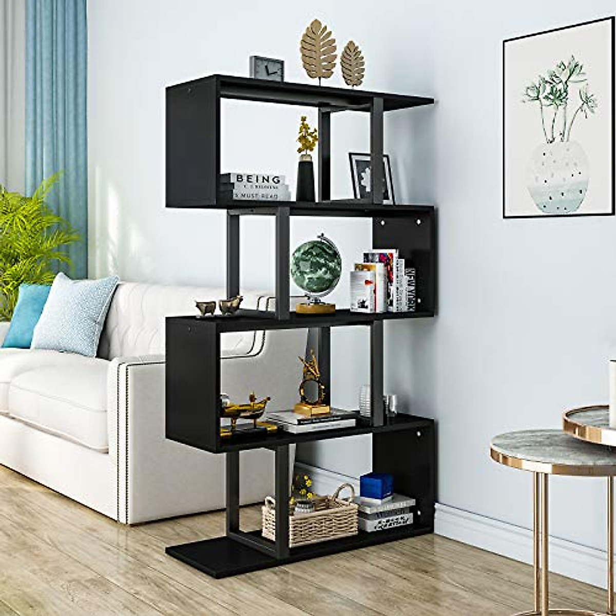 YITAHOME 5-Tier Bookshelf, S-Shaped Z-Shelf Bookshelves and Bookcase, Modern Freestanding Multifunctional Decorative Storage Shelving for Living Room Home Office, Black