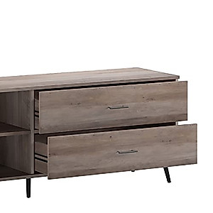 Flash Furniture Nelson Mid Century Modern TV Stand for up to 60" TV's - Walnut Finish - 65" Wide - Adjustable Shelf - 2 Storage Drawers