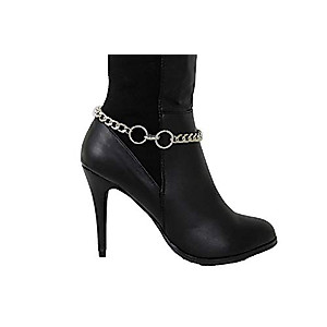 Trendy Fashion Jewelry TFJ Women Western Boot Chains Metal Bling Bracelet Anklet Circle Round Ring Charm Silver