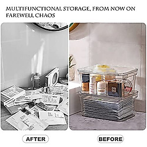 loobuu Plastic Clear Storage Bins with Lid, Stackable Pantry Organizer Box Bin Containers for Organizing Wardrobe Clothes, Fridge, Pantry Cabinet, Fruit, Vegetables, Bathroom Supplies 3 Pack