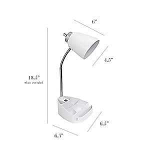 Limelights LD1056-WHT Gooseneck Organizer Desk Lamp with Ipad Tablet Stand Book Holder and USB Port, 18.5" x 6.5" x 7", White