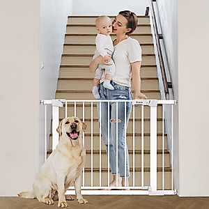 Tokkidas 29.5"-40.6" Auto Close Baby Gate, Extra Wide Child Gate with Door, Easy Walk Thru Dog Gate for Stairs, Doorways, House, Includes 2.75" & 5.5" Extension, Pressure Mounted Kit NO Drilling