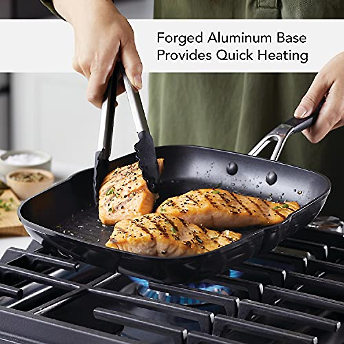 KitchenAid Hard Anodized Nonstick Square Grill Pan/Griddle with Pour Spouts, 11.25 Inch, Onyx Black