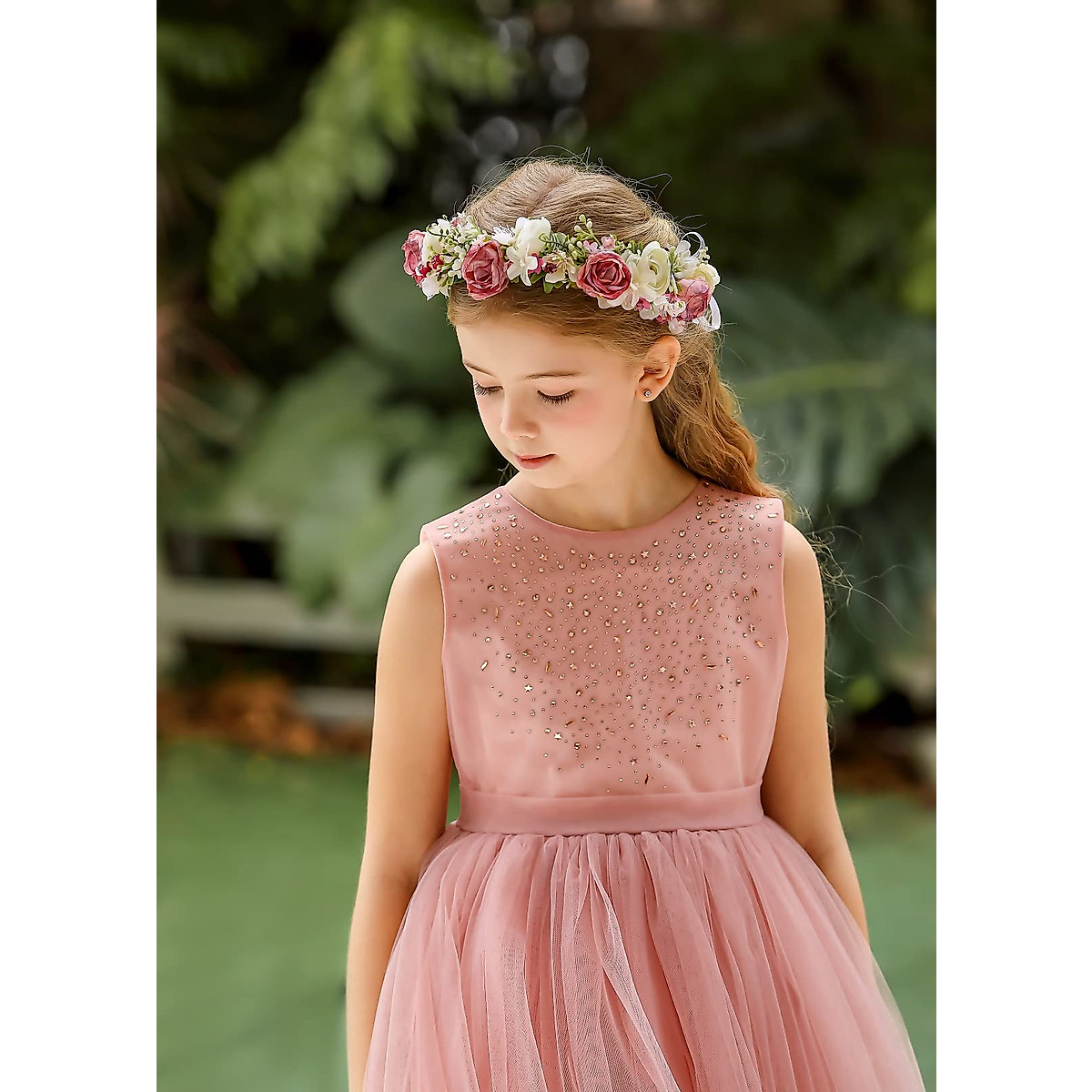 DreamLily Rustic Hippie Rose Crown Wreath Wedding Festival Floral Headpiece Flower Girl Headband DFS24 (Blush)